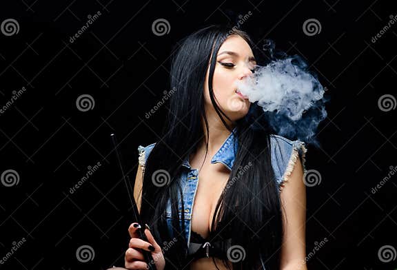 Relaxing With Hookah Nicotine Addiction Attractive Busty Brunette