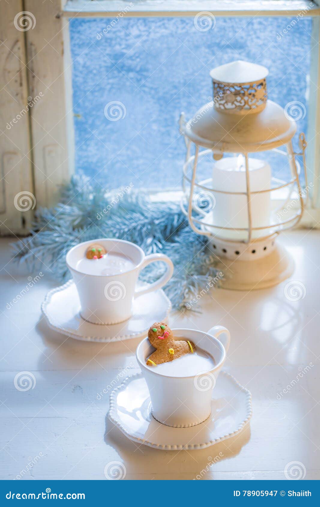 Relaxing in Hot Cocoa Two Gingerbread Man for Christmas Stock Image ...
