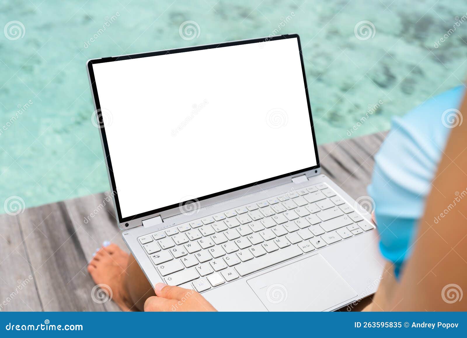 Relaxing with Laptop Computer on Beach Stock Image - Image of surfing ...