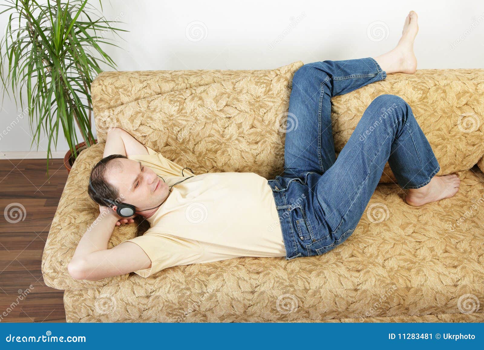 Relaxing Man with Headphones Stock Image - Image of white, adult: 11283481