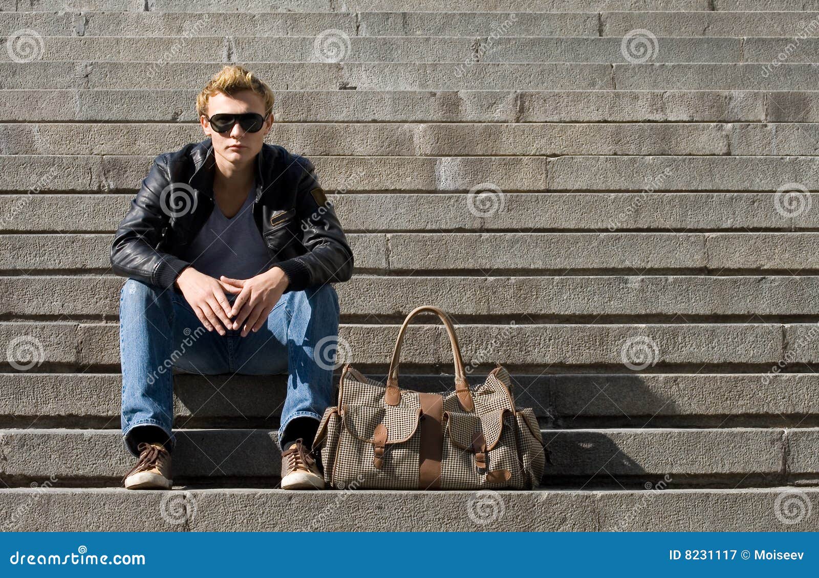 Relaxing Man Siting on Stair Stock Image - Image of jean, modern: 8231117