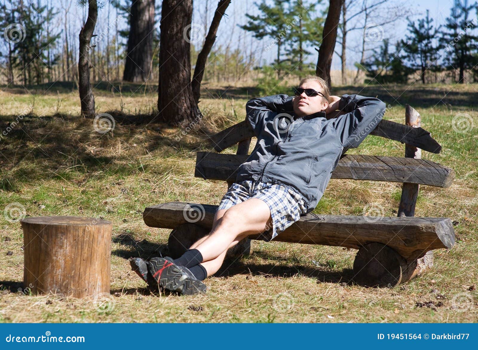 Relaxing Man on Wooden Bench Stock Photo - Image of nature, outside ...