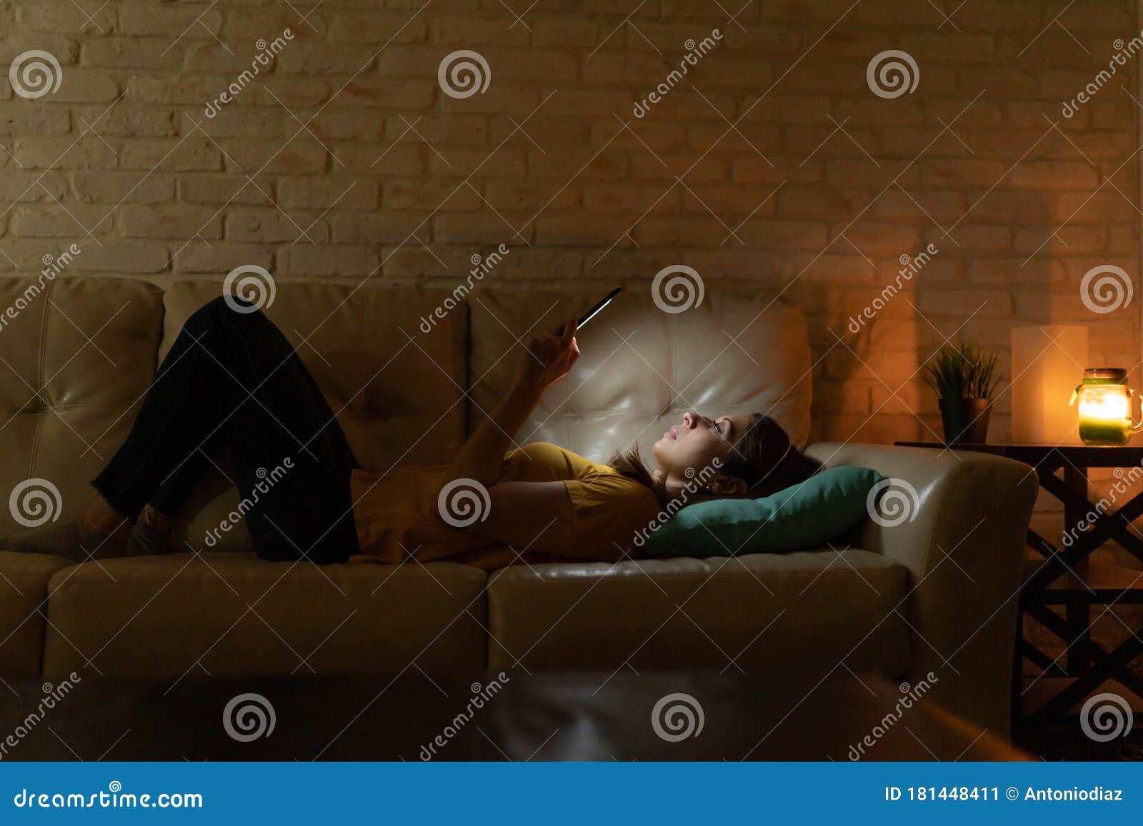 Relaxing and Reading a Book at Night Stock Image - Image of people ...