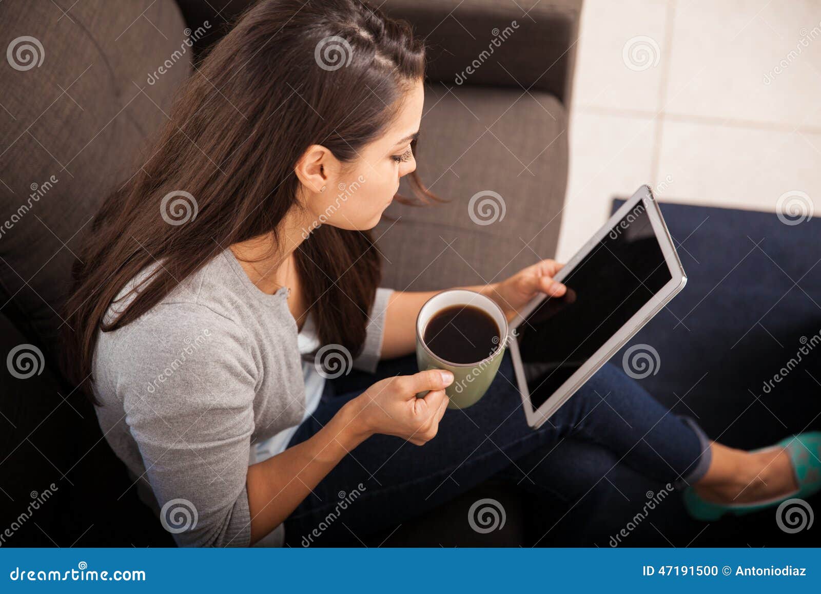 Relaxing and Reading on a Tablet Stock Photo - Image of morning, house ...