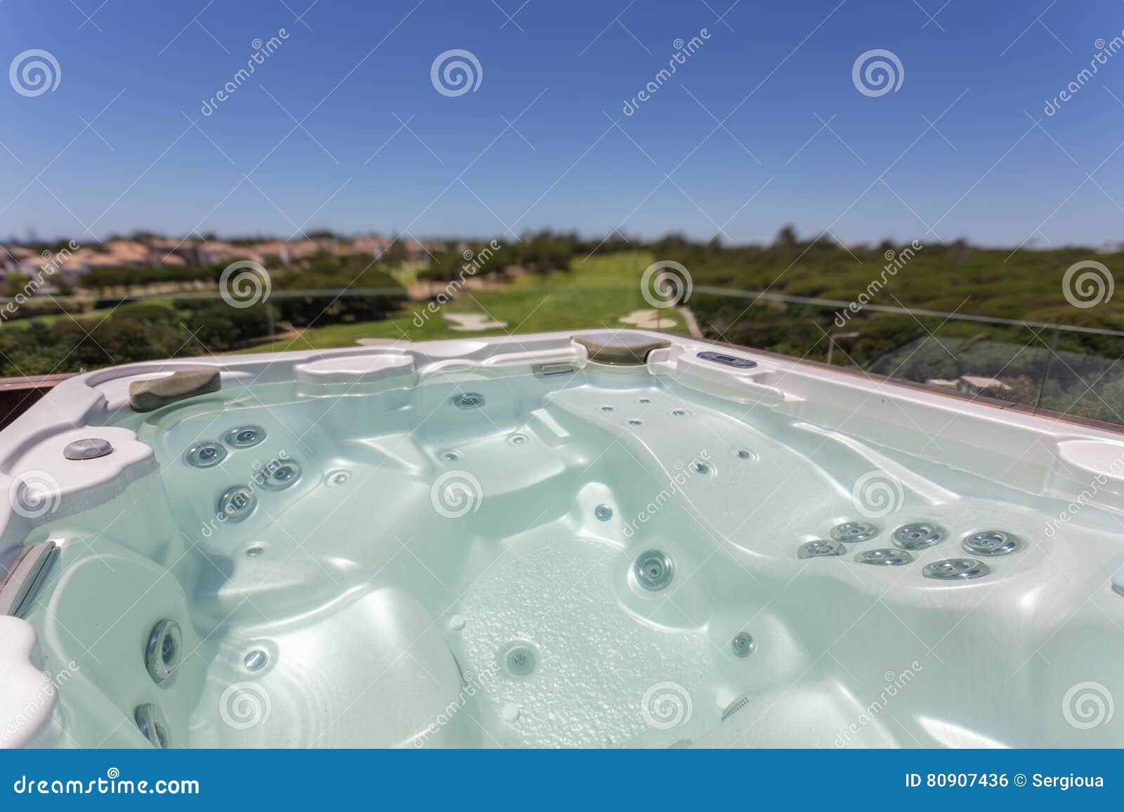 Relaxing Round Jacuzzi Outdoor Stock Photo - Image of green, home: 80907436