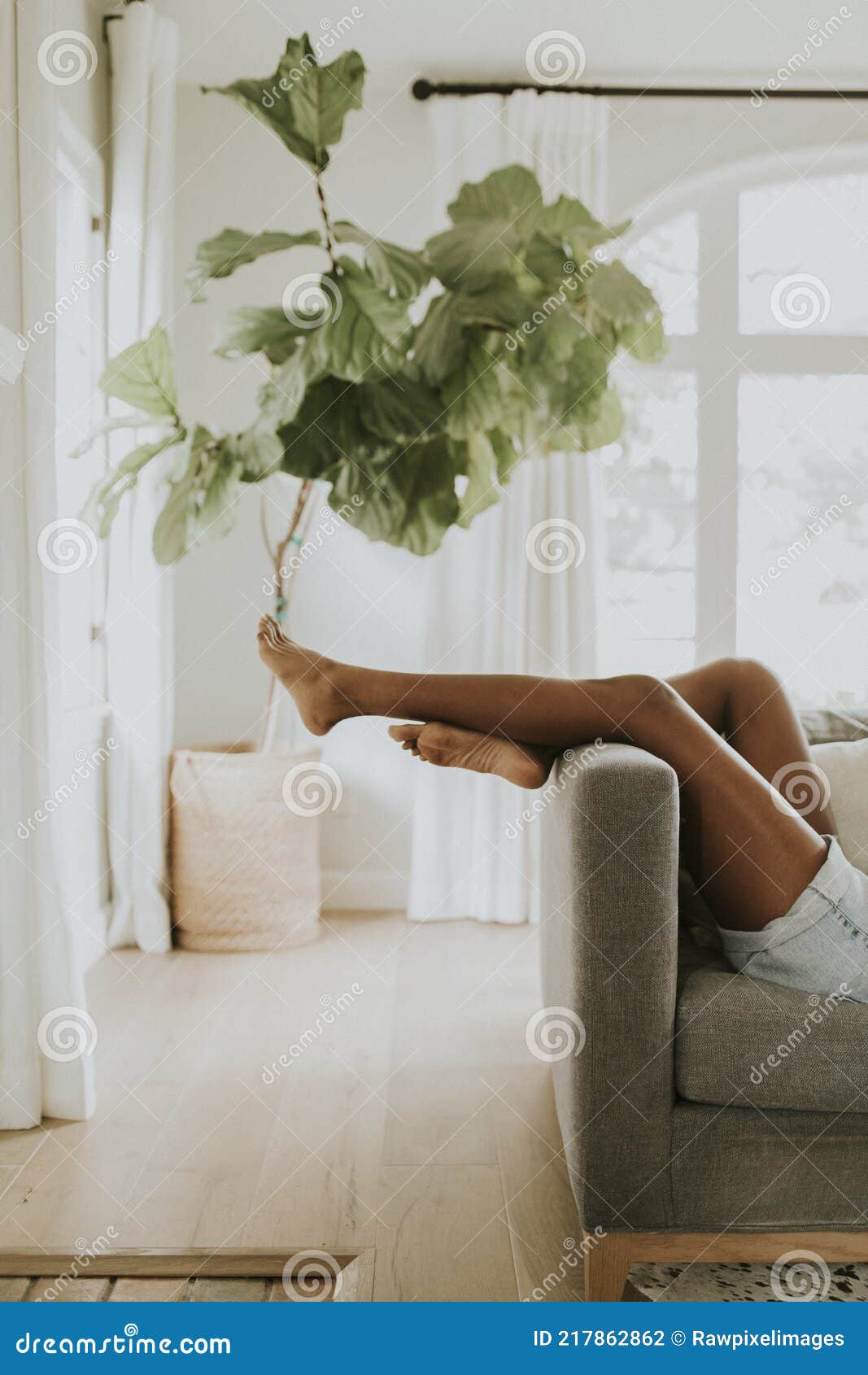 Relaxing on a sofa at home stock photo. Image of modern - 217862862