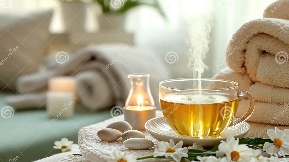 Relaxing Spa Atmosphere with Chamomile Tea, Soothing Diffuser, and ...