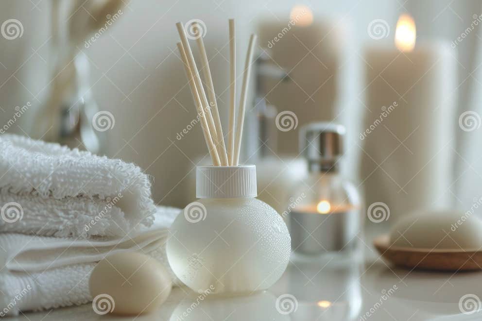Relaxing Spa Atmosphere with Essential Oil Diffuser and Candles in a ...
