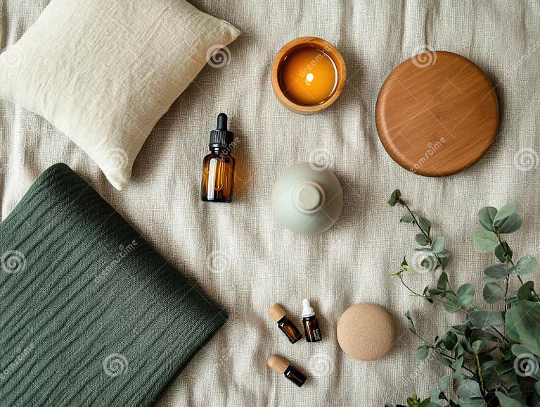 Relaxing Spa Essentials, Aromatic Oils, Candles, and Natural Elements ...