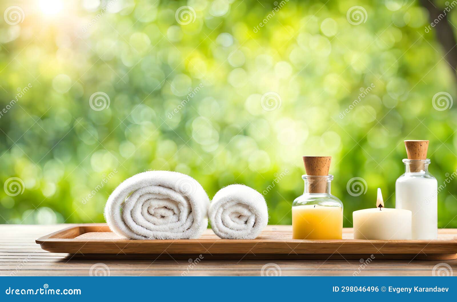 Relaxing Spa Set with Blurred Nature Stock Illustration - Illustration ...