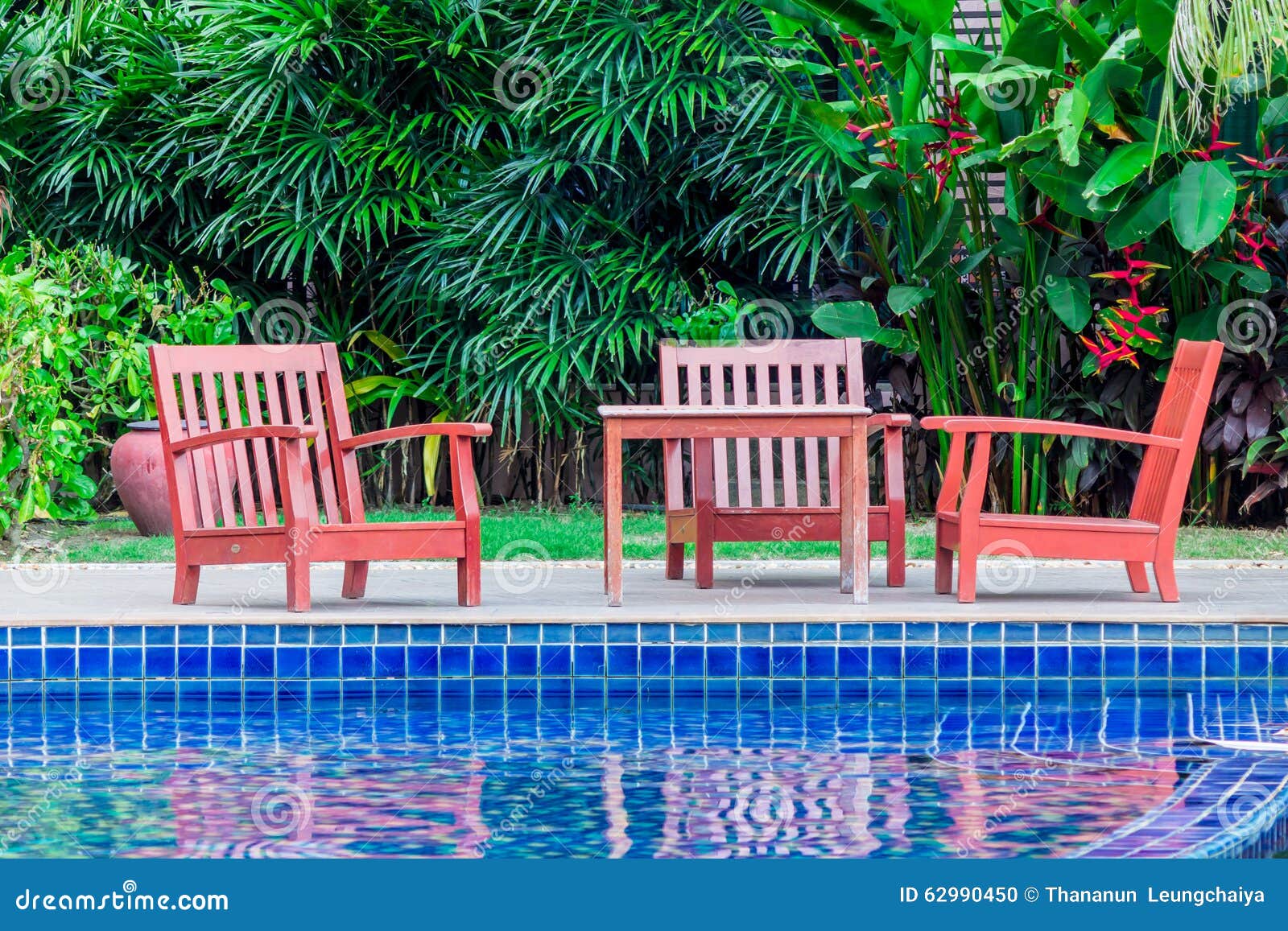 Relaxing Table Set beside Swimming Pool. Stock Photo - Image of private ...