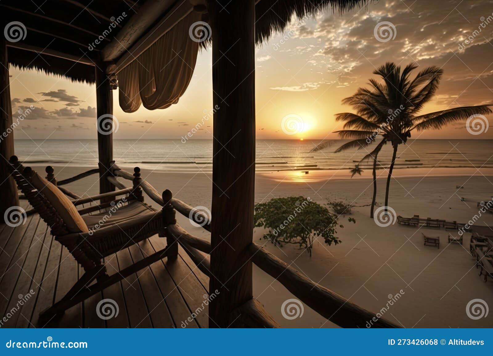 Relaxing View of Sunset from Beachfront Villa Stock Illustration ...