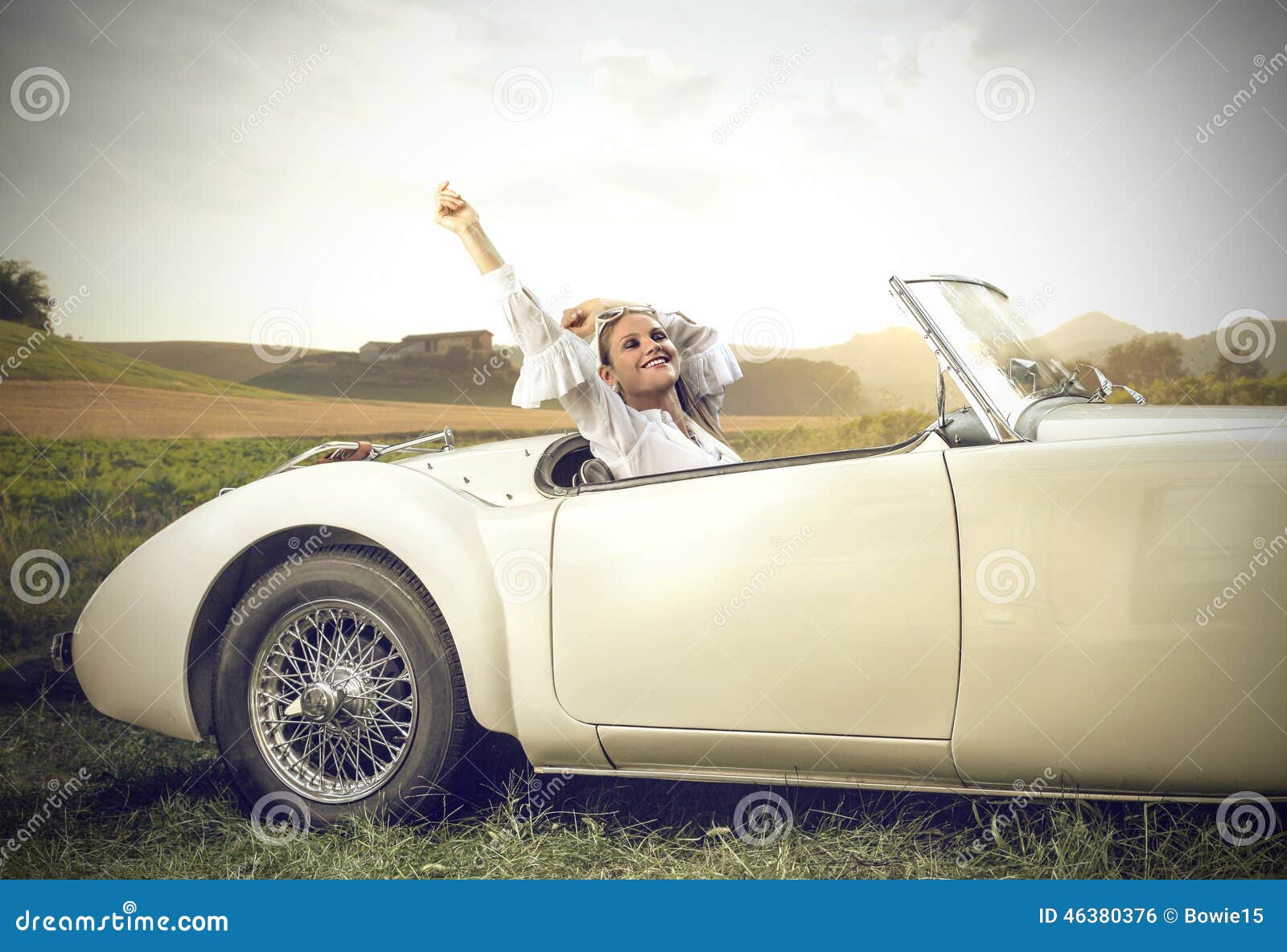 Relaxing in a vintage car stock photo. Image of vacation - 46380376