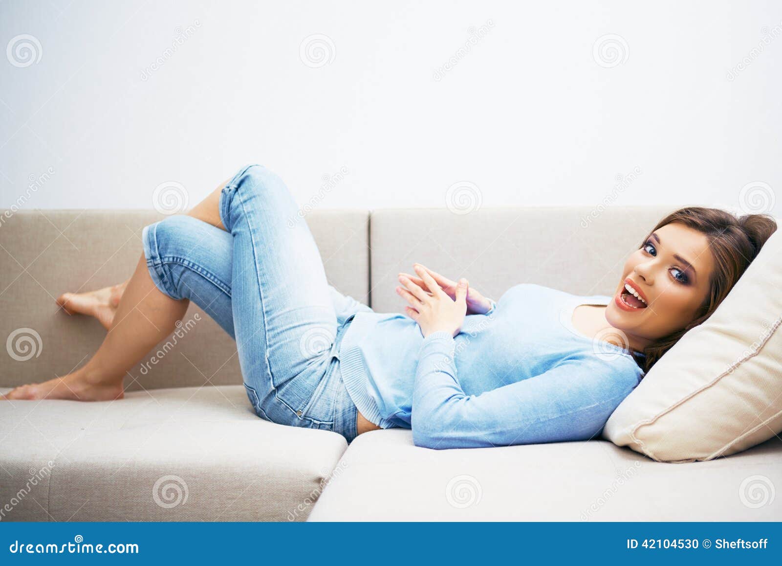Relaxing Young Woman Sofa Lying. Stock Photo - Image of female, model ...