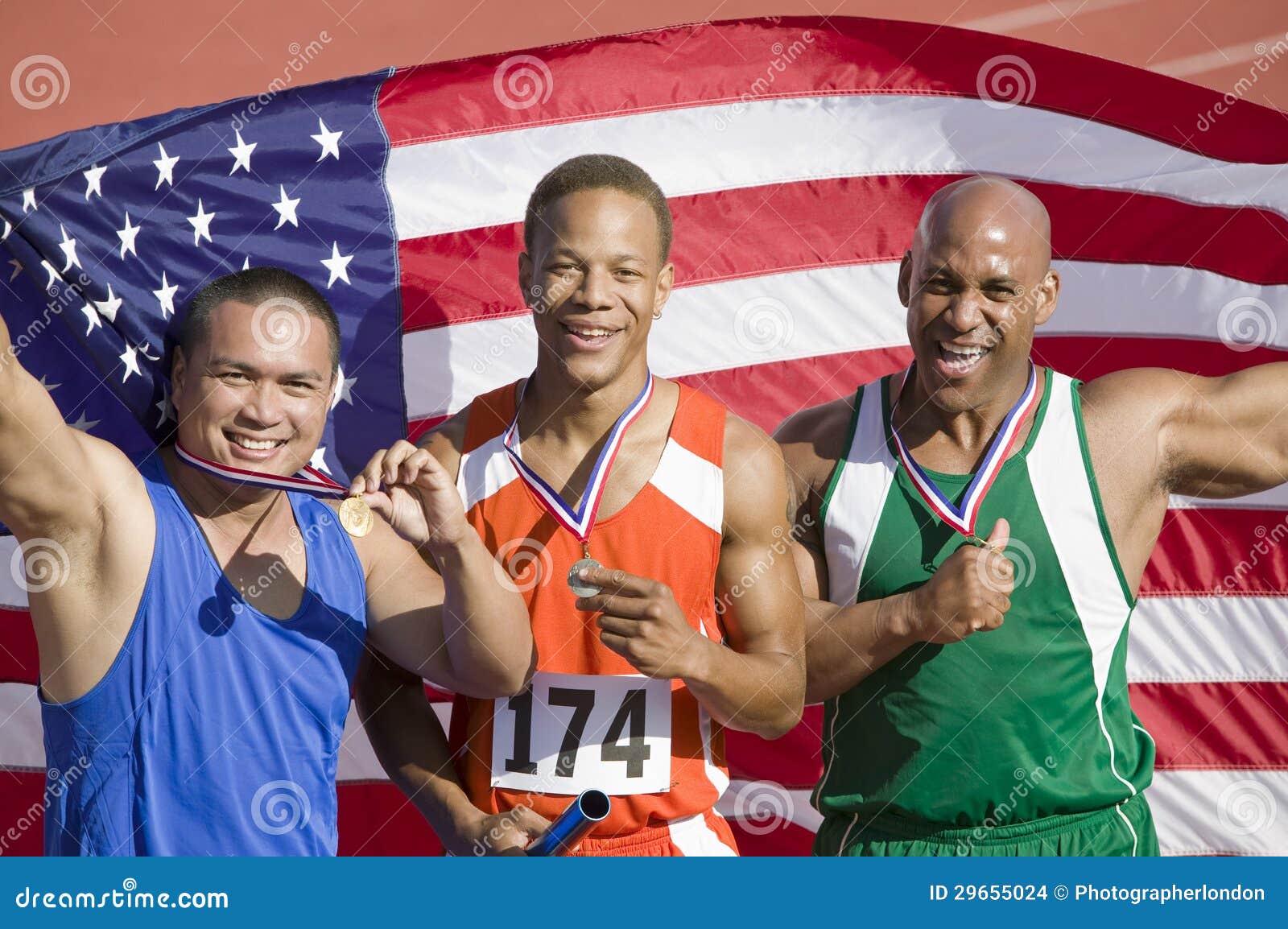 Relay Team with Flag and Medal Stock Photo - Image of event, aged: 29655024