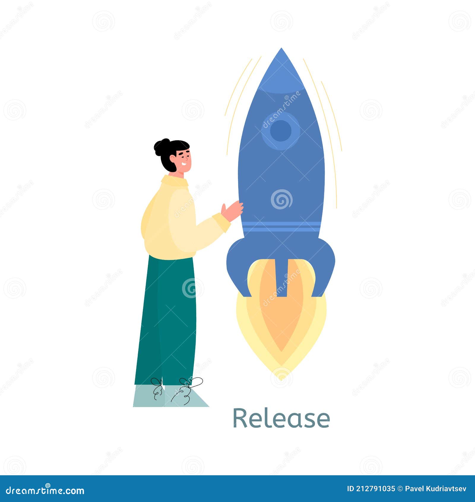 Release of Project Development with Cartoon Man Vector Illustration ...