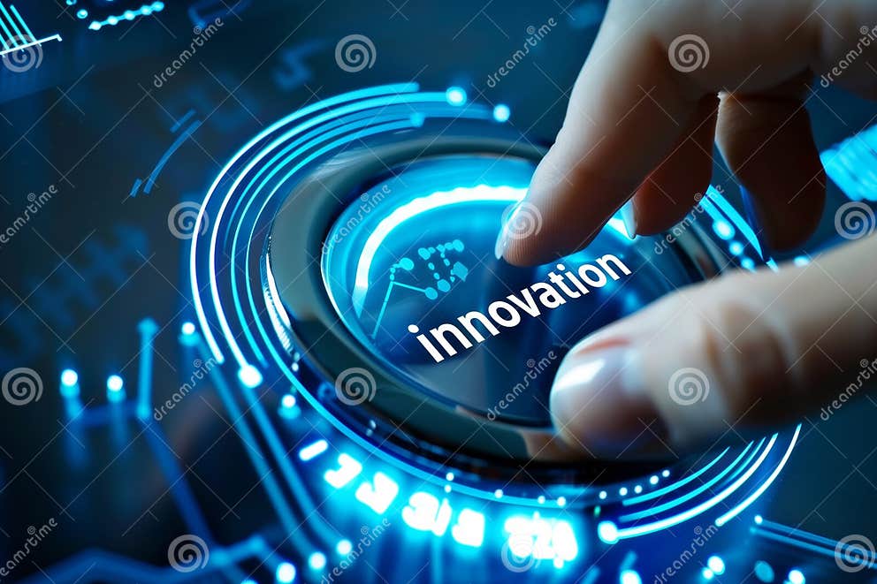 Releasing the Power of Innovation. a Human Hand Pushing a Button ...