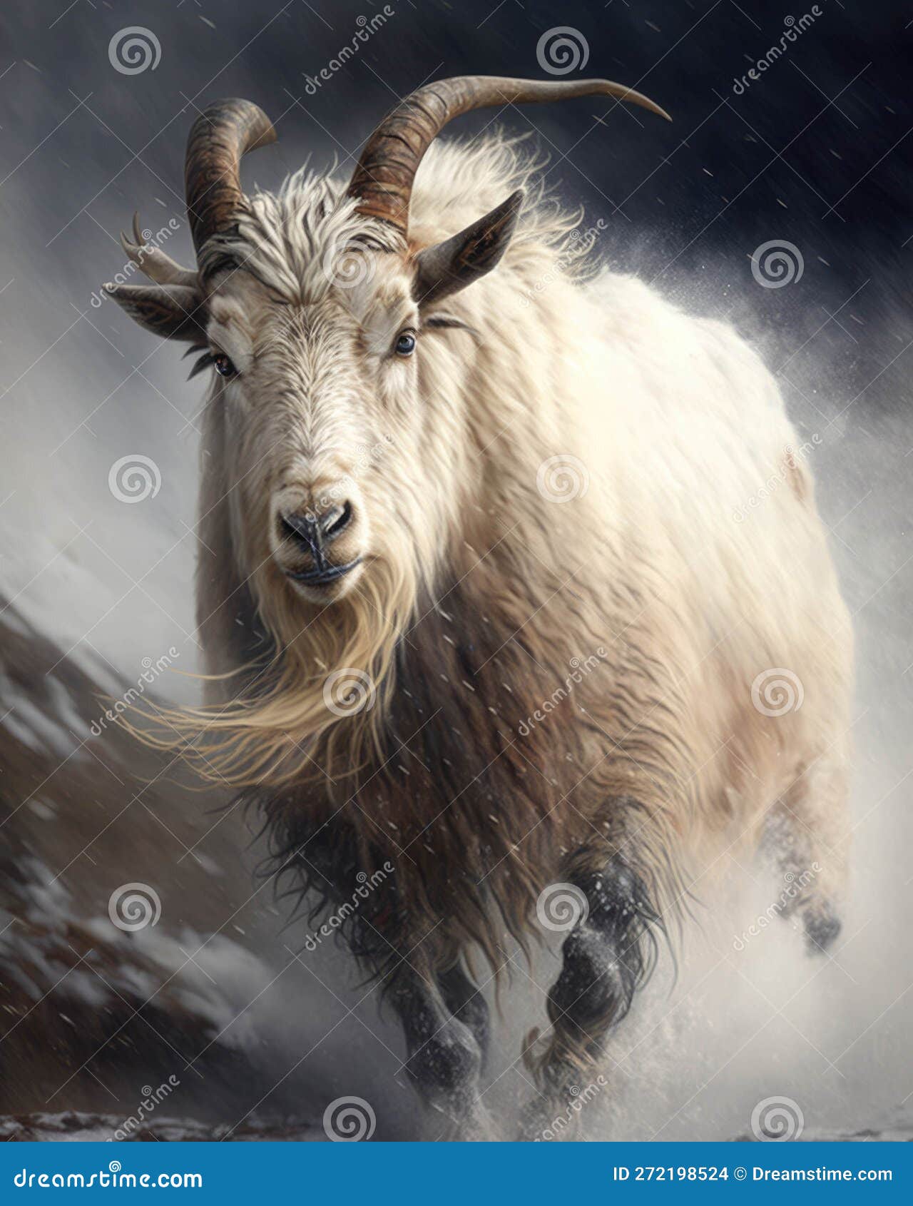 A Relentless Goat Braced Against the Wind Pushing Forward Against Its ...