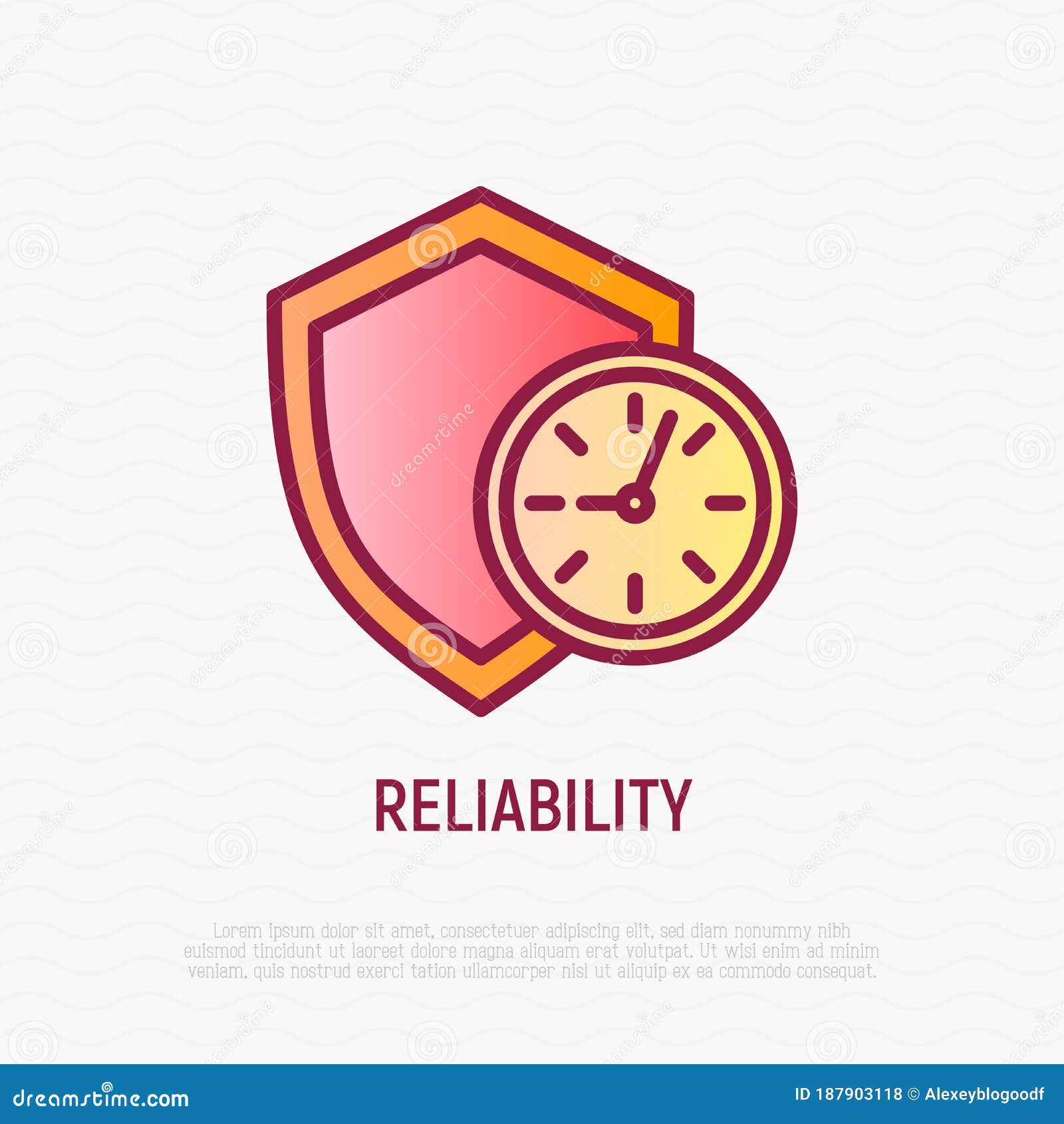 Reliability Thin Line Icon: Shield with Clock. Symbol of Support Stock ...