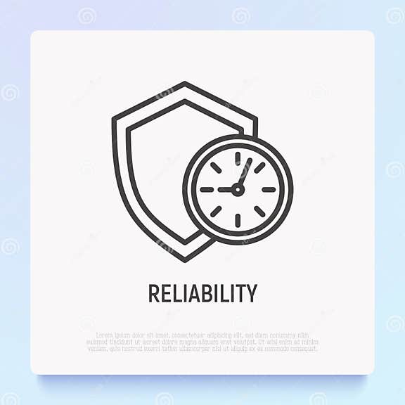 Reliability Thin Line Icon: Shield with Clock. Symbol of Support Stock ...
