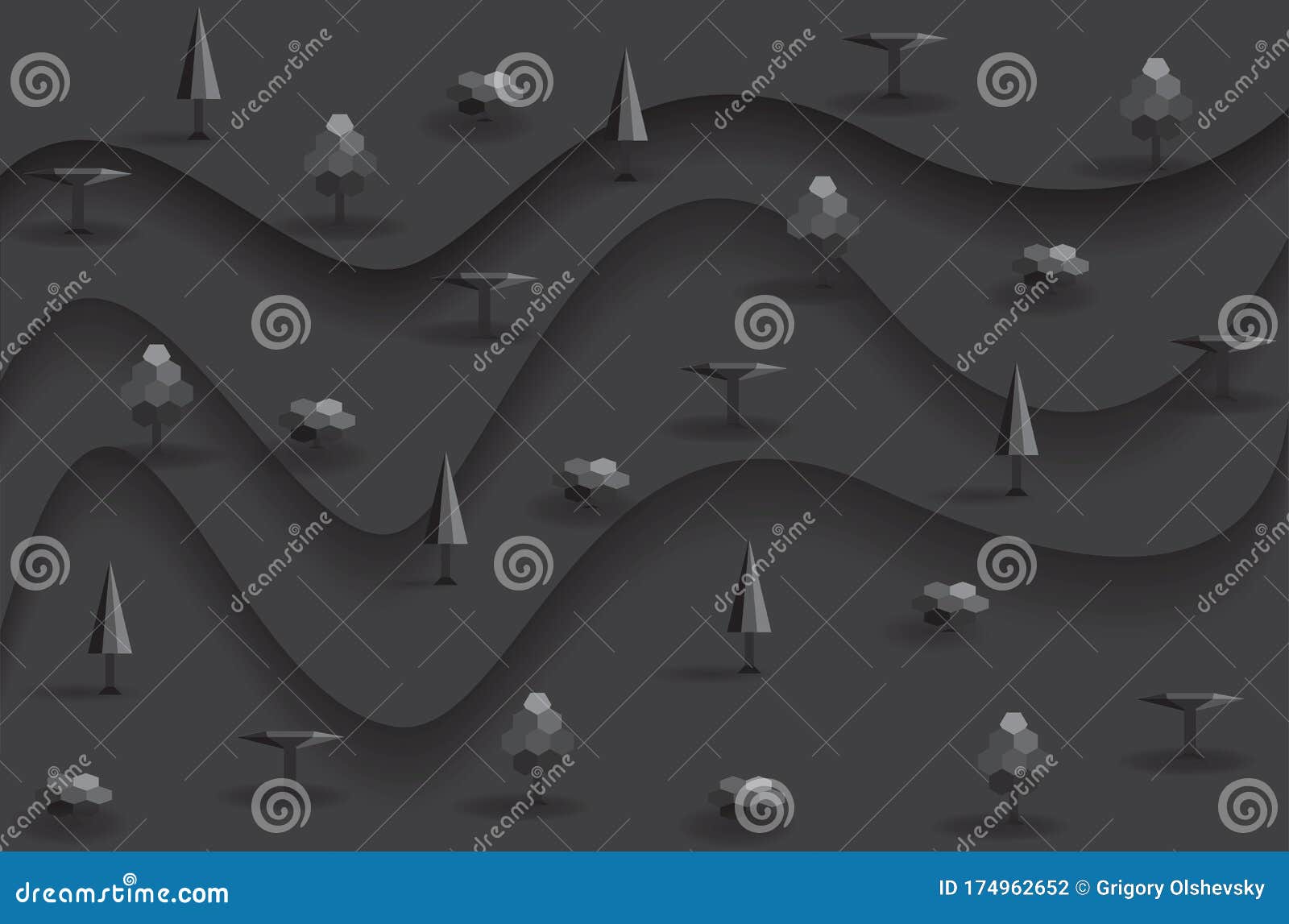 Relief Landscape with Terraces and Trees. Abstract Background with ...