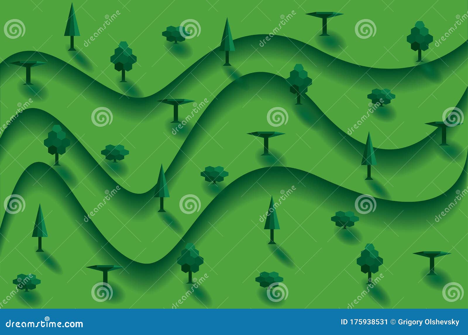 Relief Landscape with Terraces and Trees. Abstract Background with ...