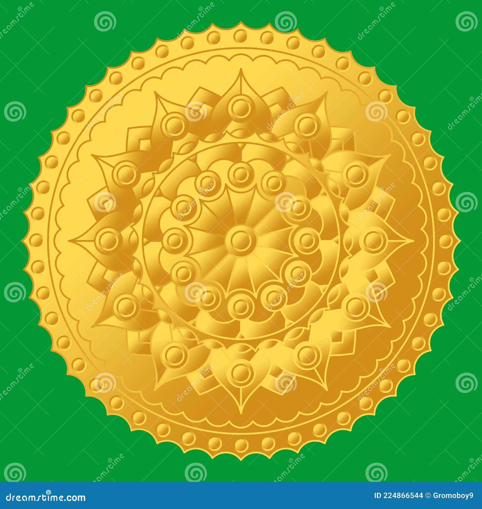 Relief Mandala with Beautiful Floral Pattern, Isolated on Green ...