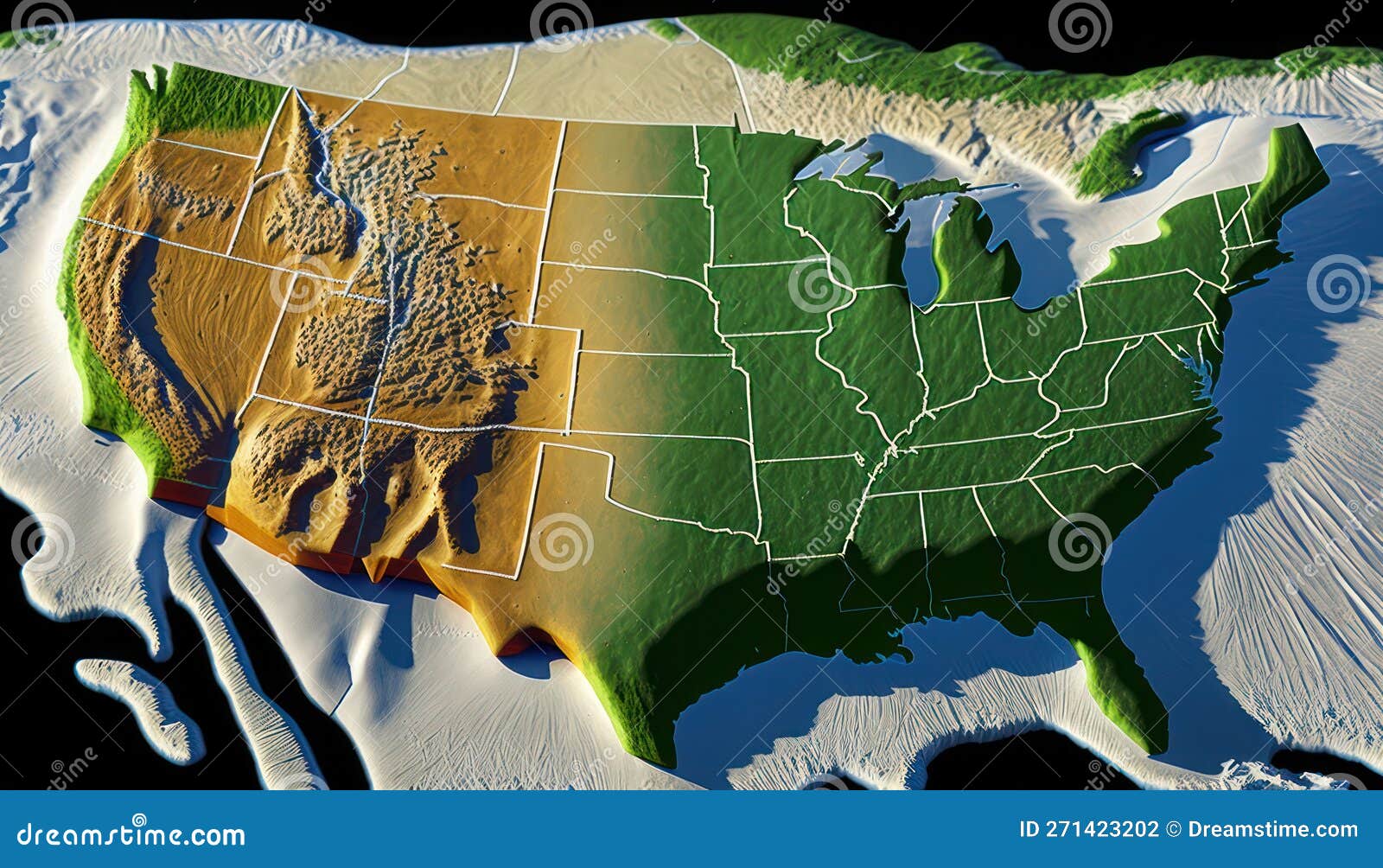 Relief Map of Conterminous USA Stock Illustration - Illustration of ...