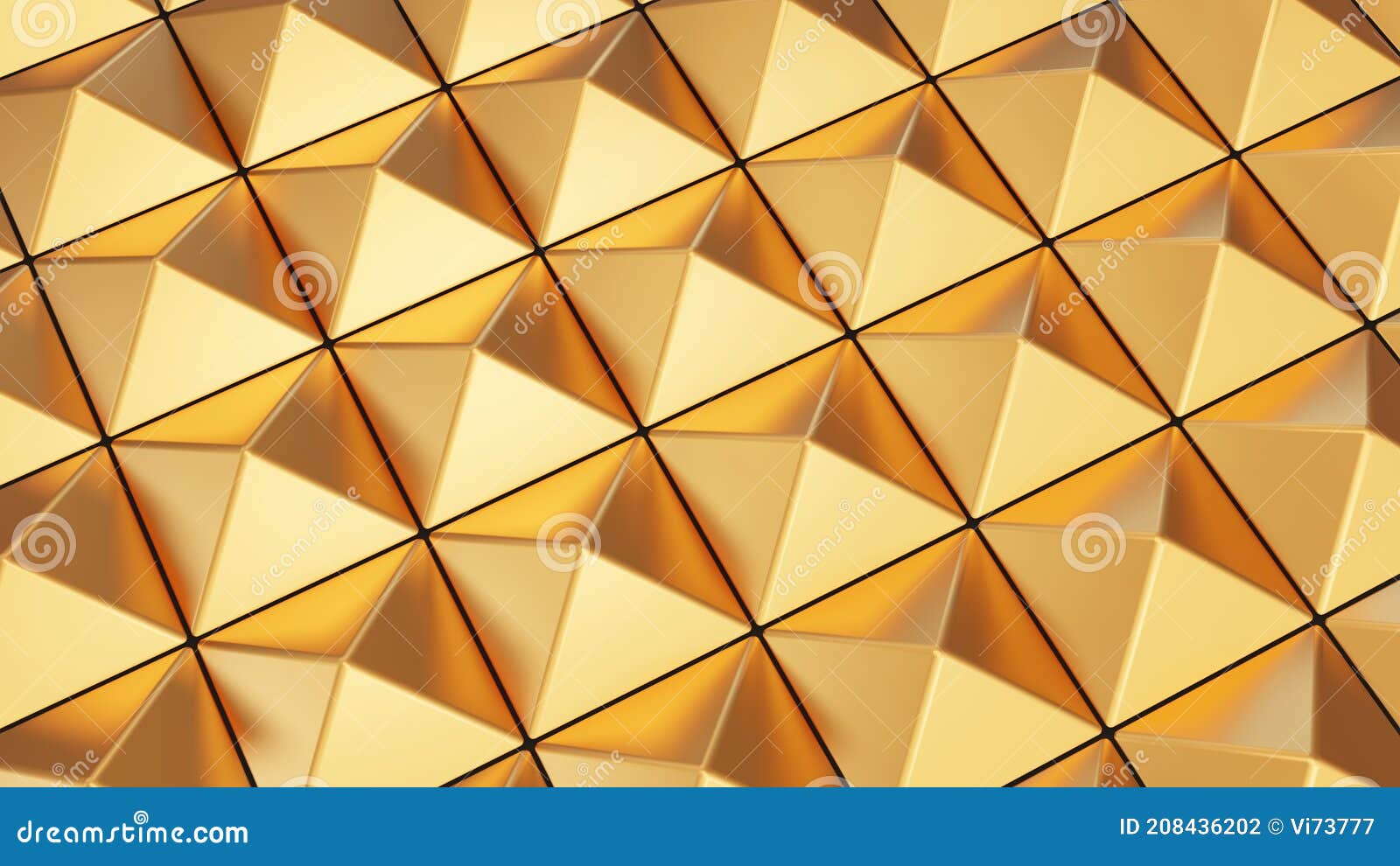 Golden Pyramids, Geometric Mesh Background. Yellow Horizontal Backdrop ...