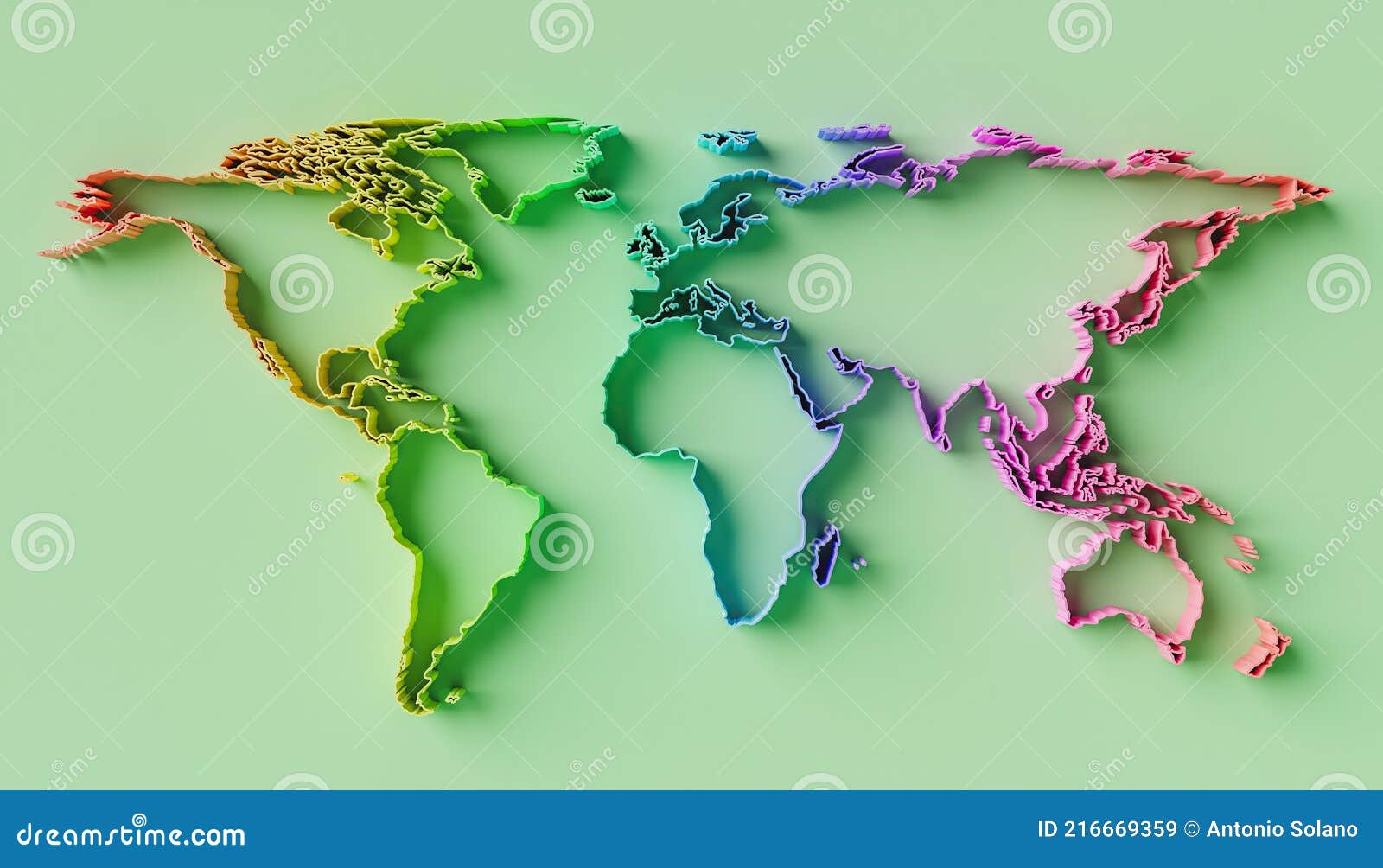Relief World Map with Rainbow Gradient Color Stock Illustration ...