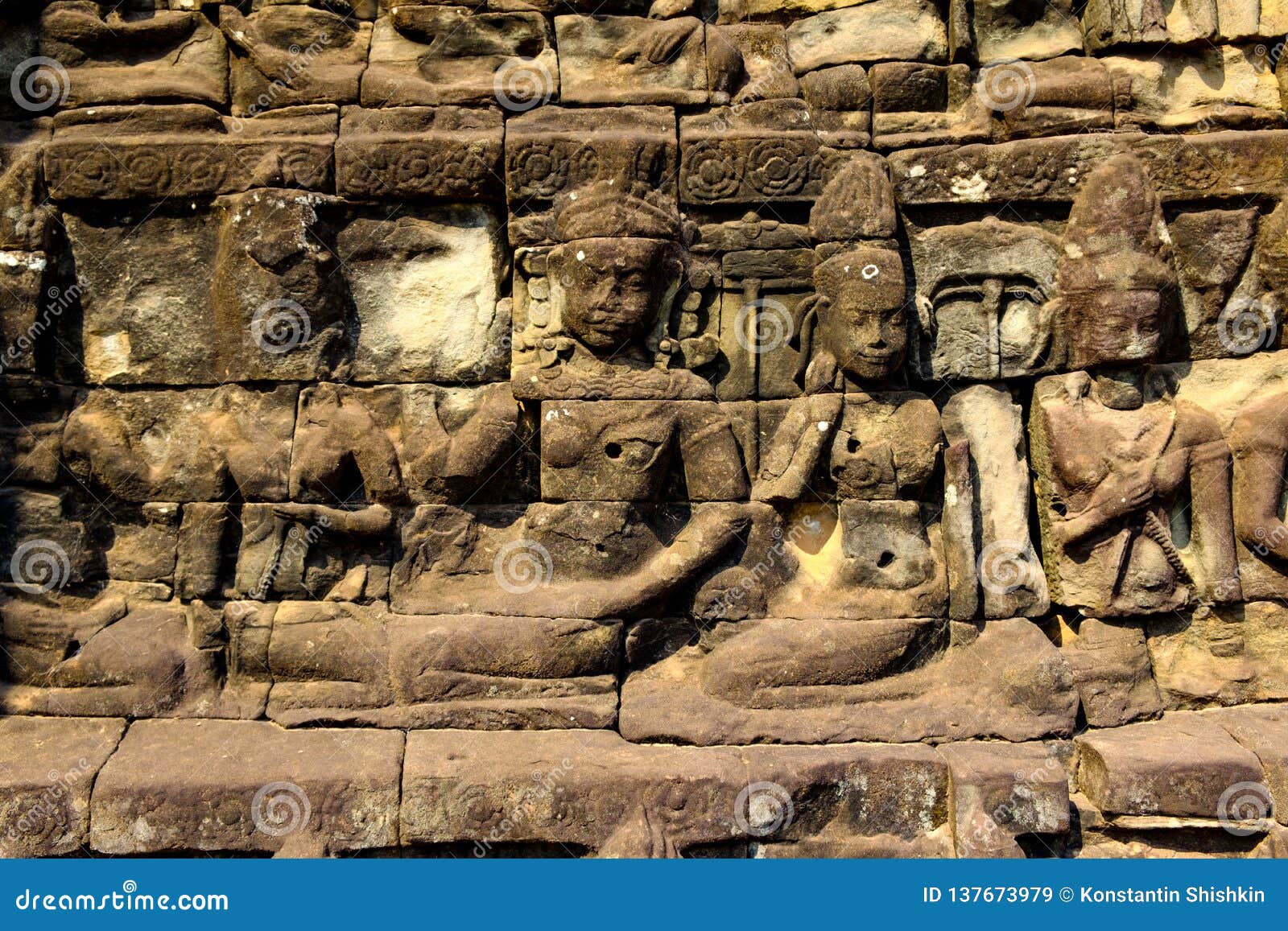 Old Temple Reliefs Background Stock Image - Image of cambodia, asian ...