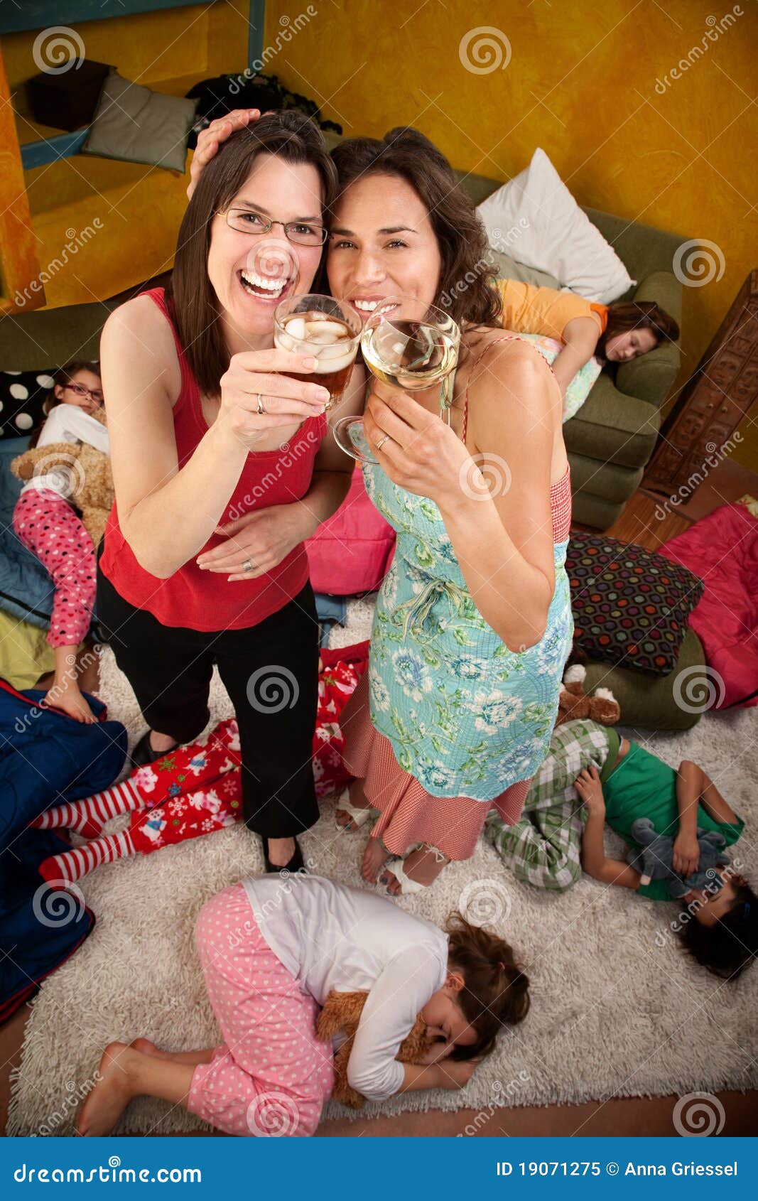 Relieved Moms with Drinks stock image. Image of asleep - 19071275
