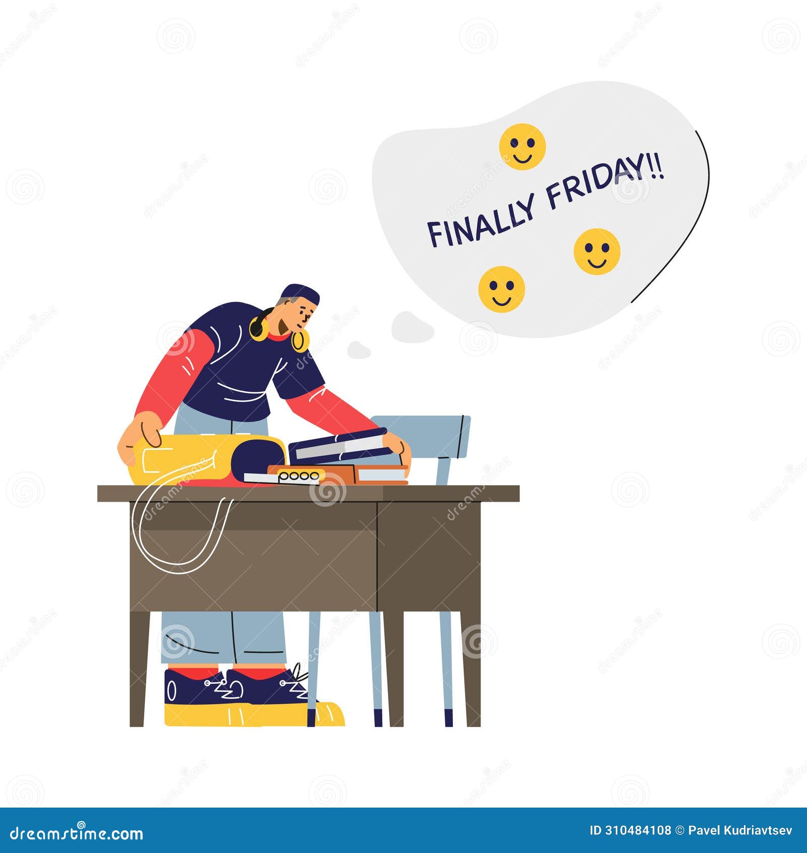 Relieved Student on Friday Vector Illustration Stock Vector ...
