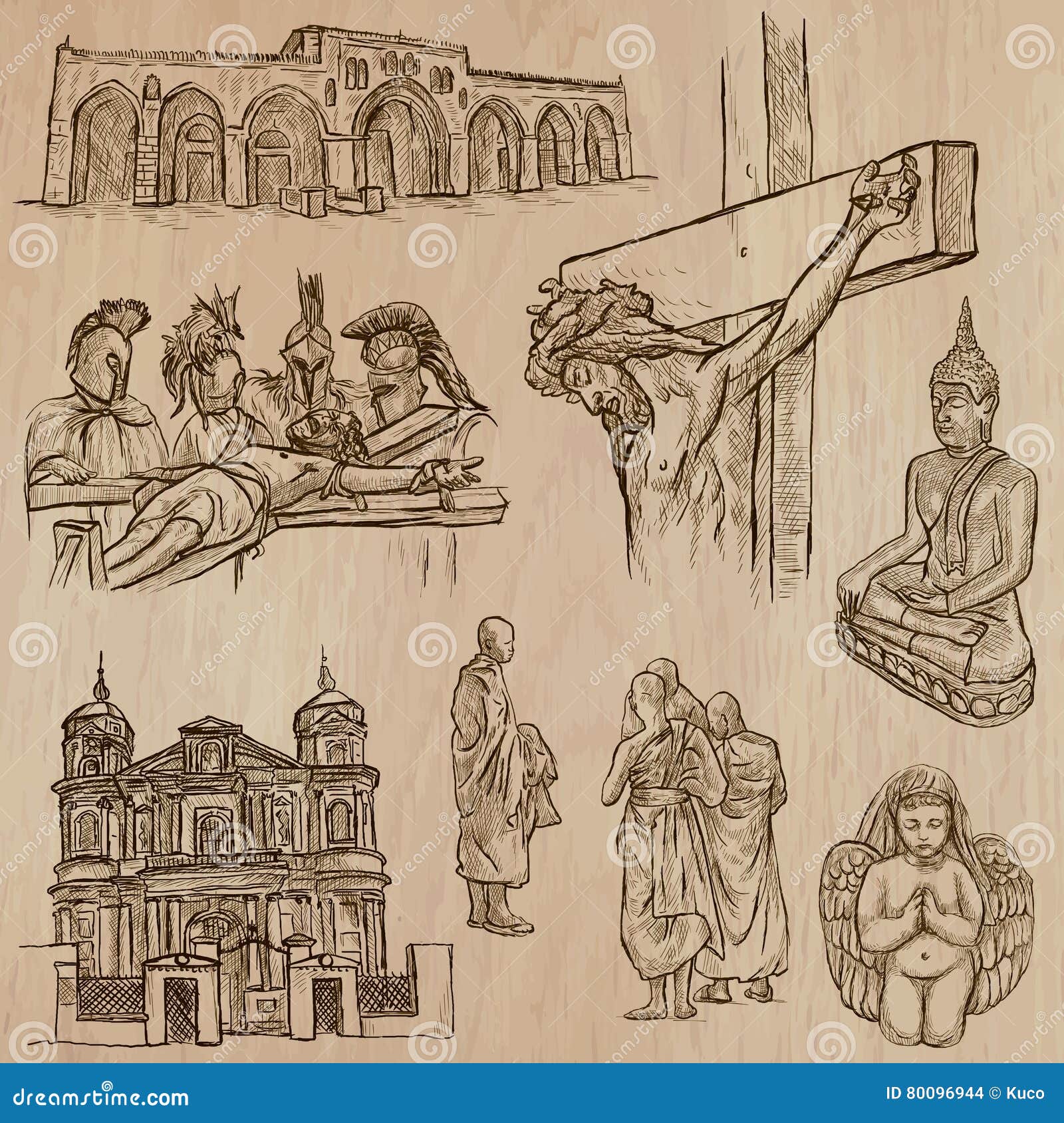 Religion Around the World - Vector Set. Hand Drawn Collection. Stock ...