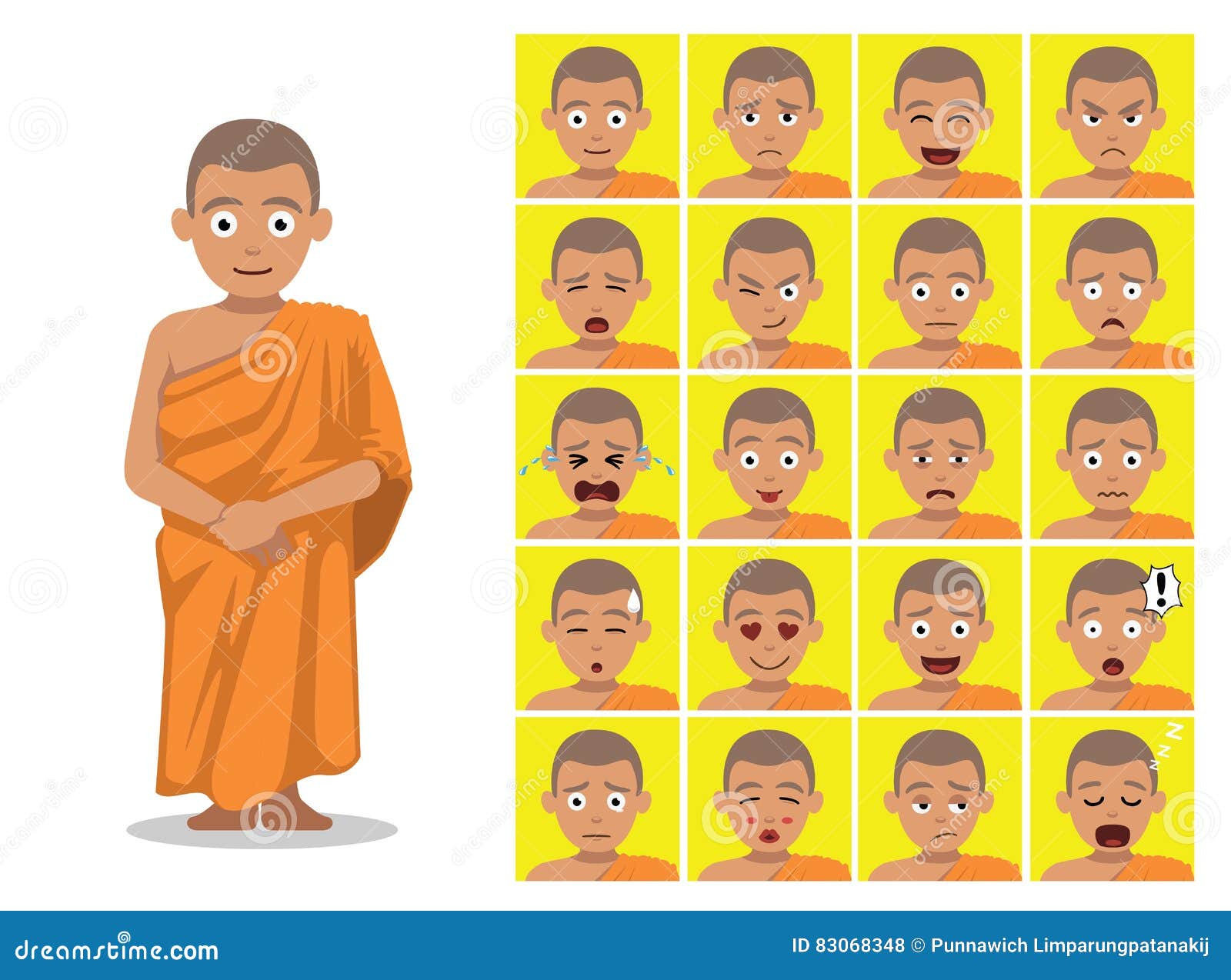 Religion Buddhist Monk Cartoon Emotion Faces Vector Illustration Stock ...