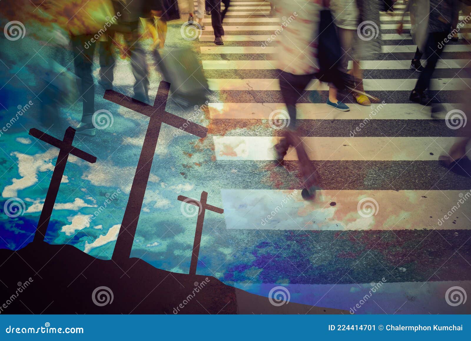 Religion Concept. People Walking with Cross. Stock Image - Image of ...