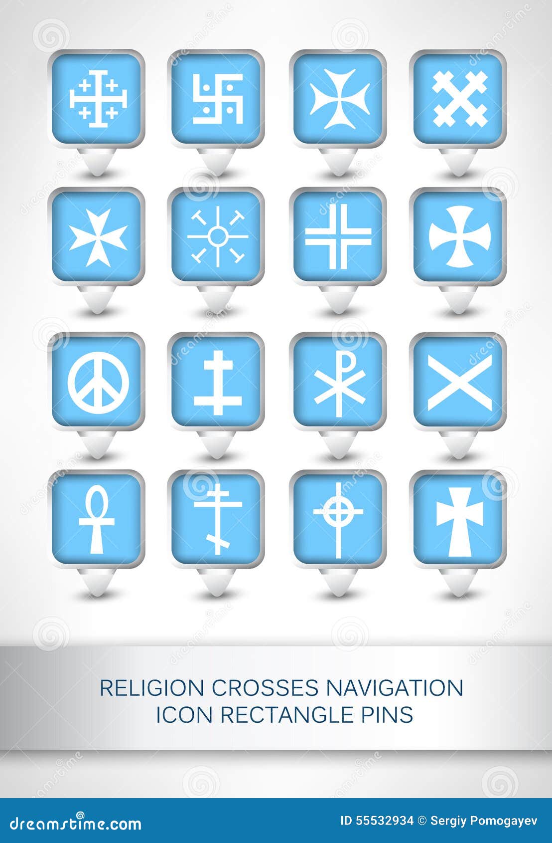 Religion Crosses Navigation Icon Rectangle Pins Stock Vector ...