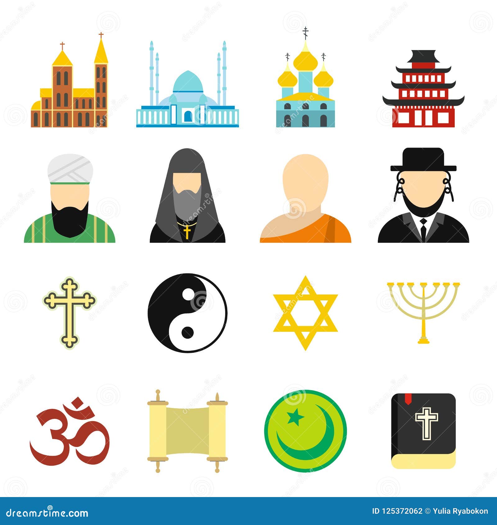 Religion flat icons set stock illustration. Illustration of nirvana ...