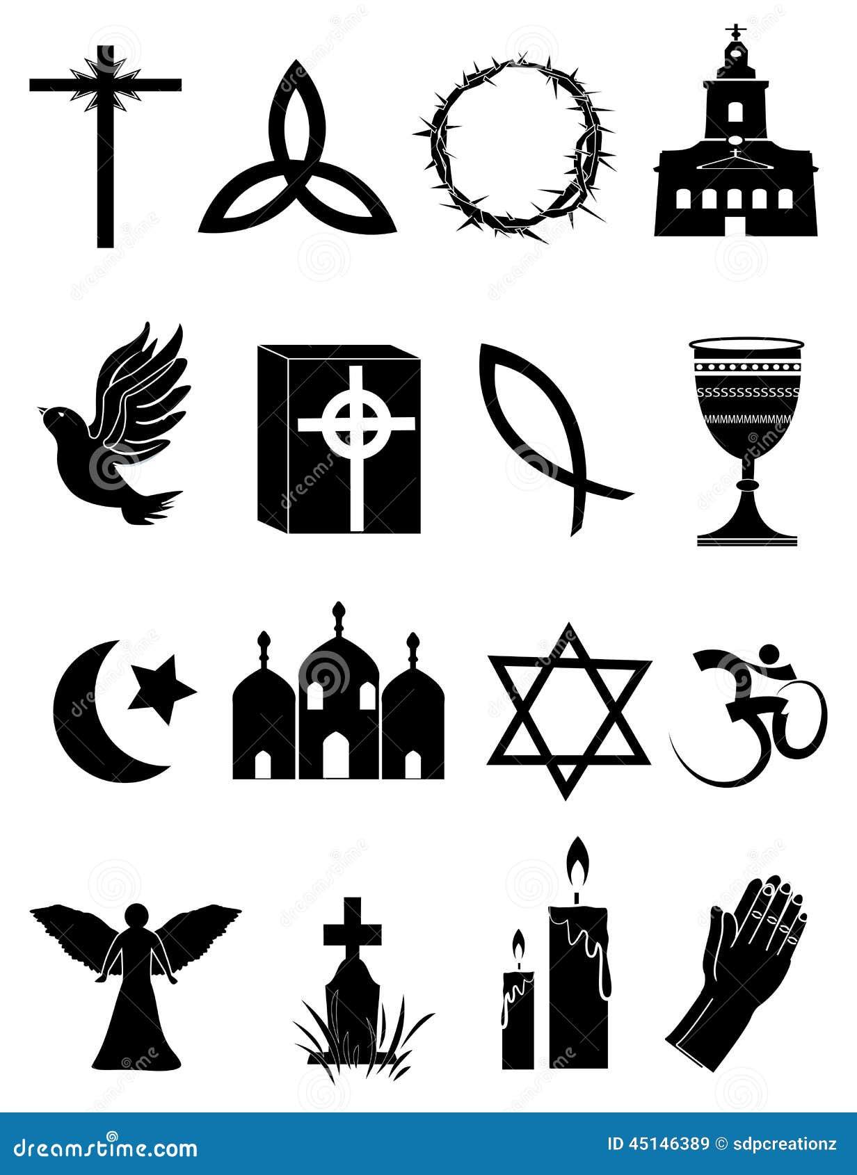 Religion icons set stock vector. Illustration of black - 45146389