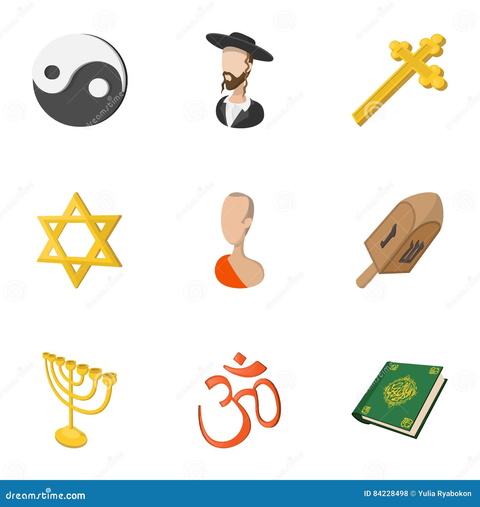 Religion Icons Set, Cartoon Style Stock Vector - Illustration of holy ...