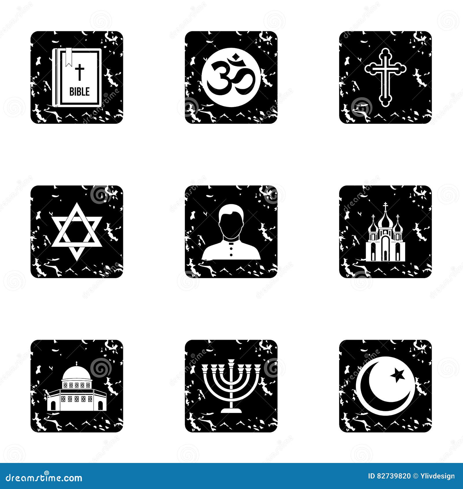 Religion Icons Set, Grunge Style Stock Vector - Illustration of mark ...