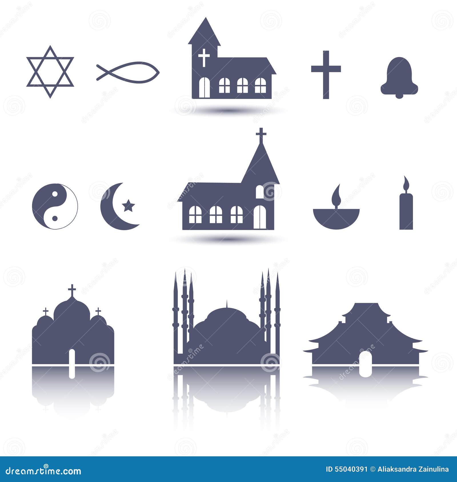Religion icons set stock vector. Illustration of candle - 55040391