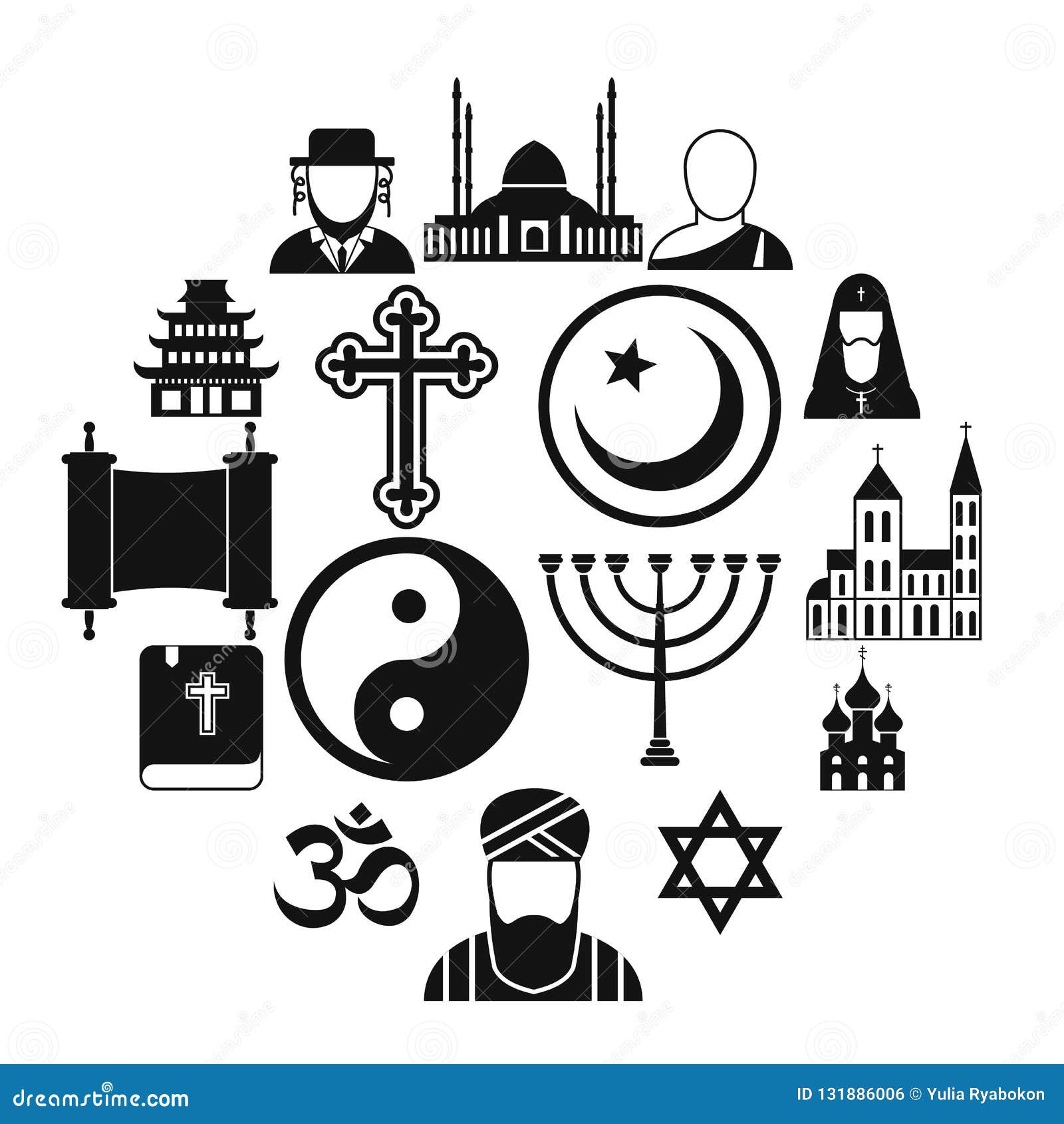 Religion simple icons set stock vector. Illustration of muslim - 131886006