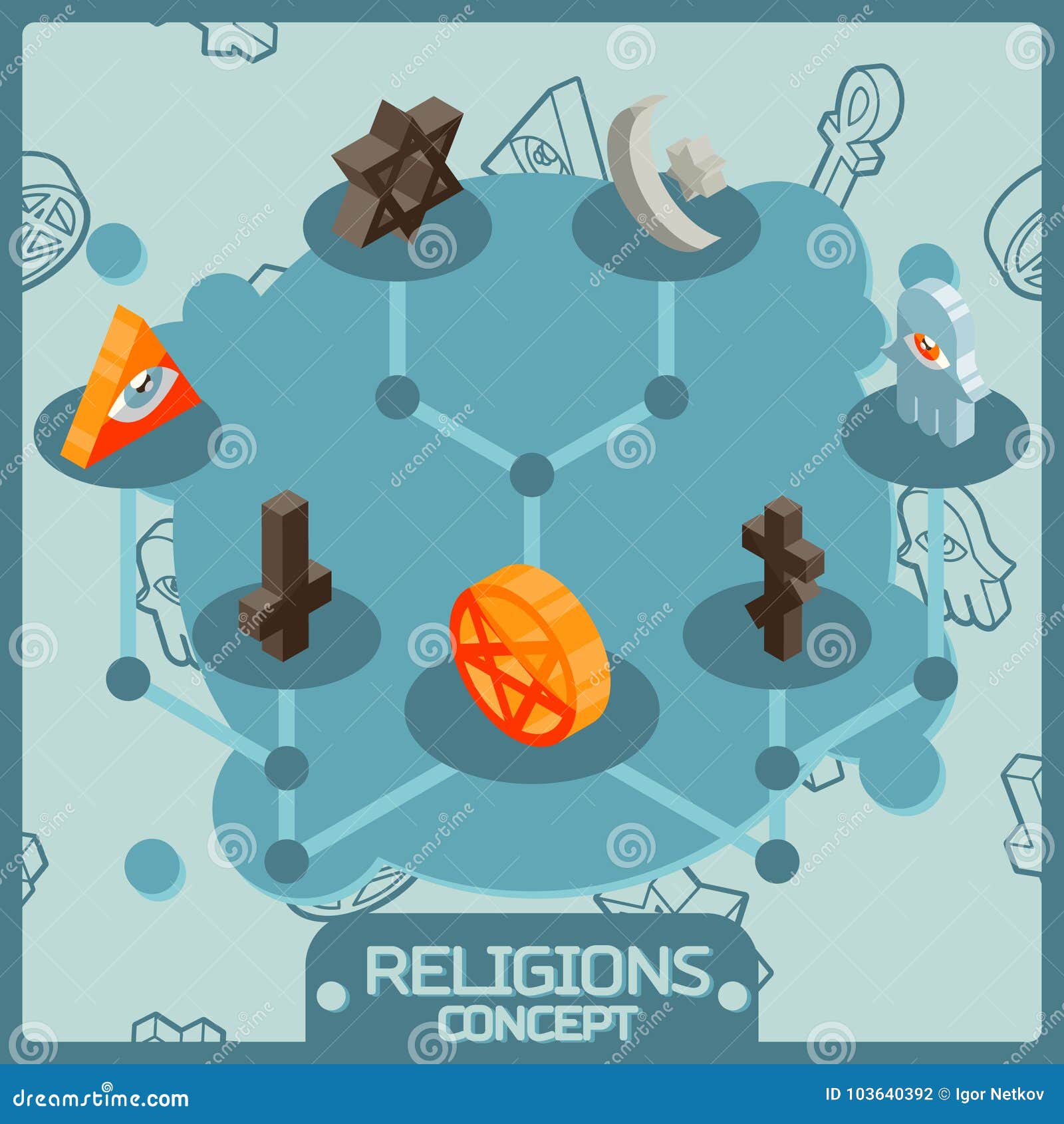 Religions Color Isometric Concept Icons Stock Vector Illustration Of