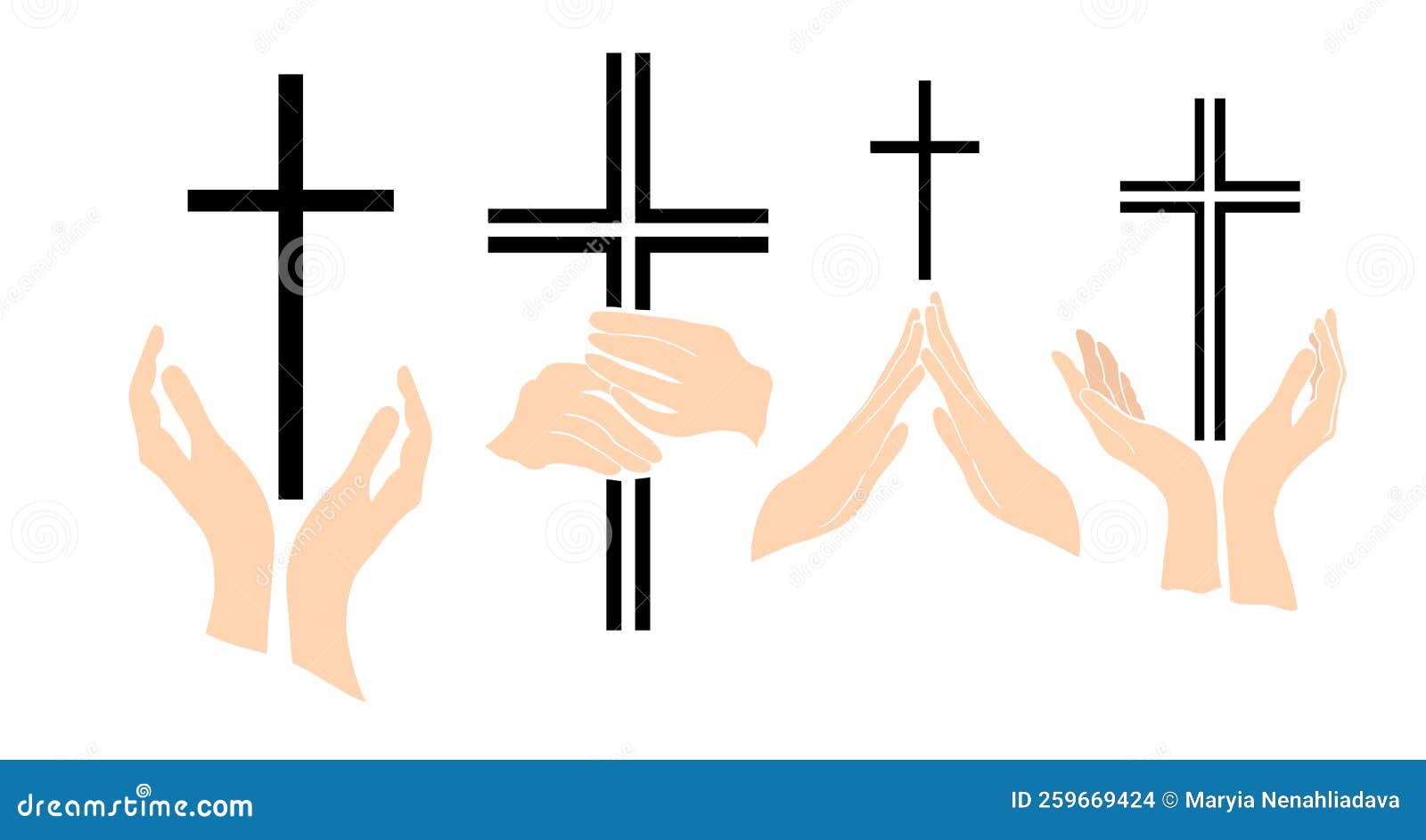 Set of Religious Cross in Hands. Vector Illustration Stock Vector ...