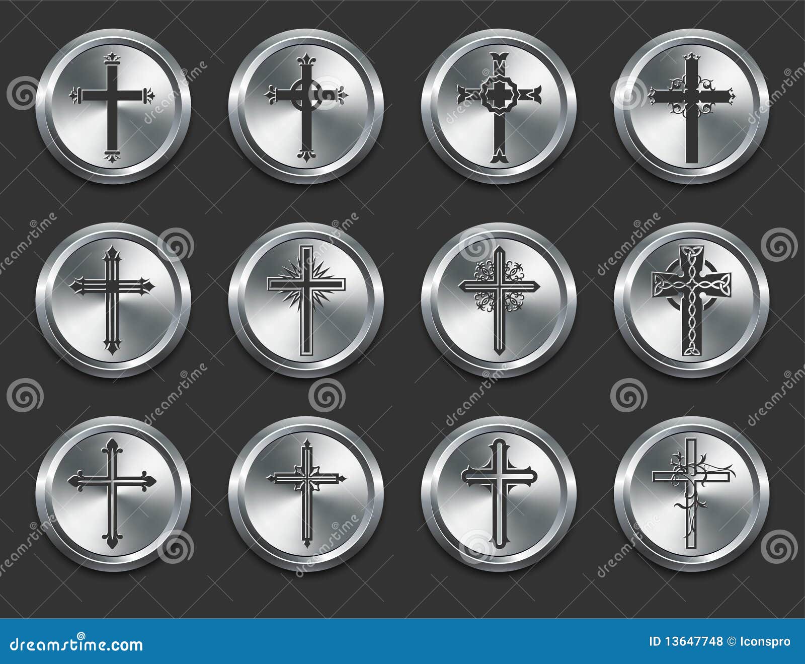 Religious Cross Icons on Metal Internet Buttons Stock Illustration ...