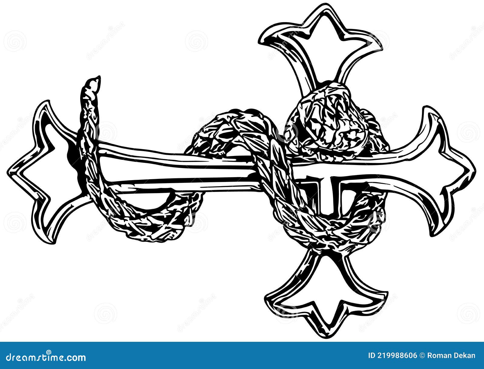 Religious Cross with Snake stock vector. Illustration of white - 219988606