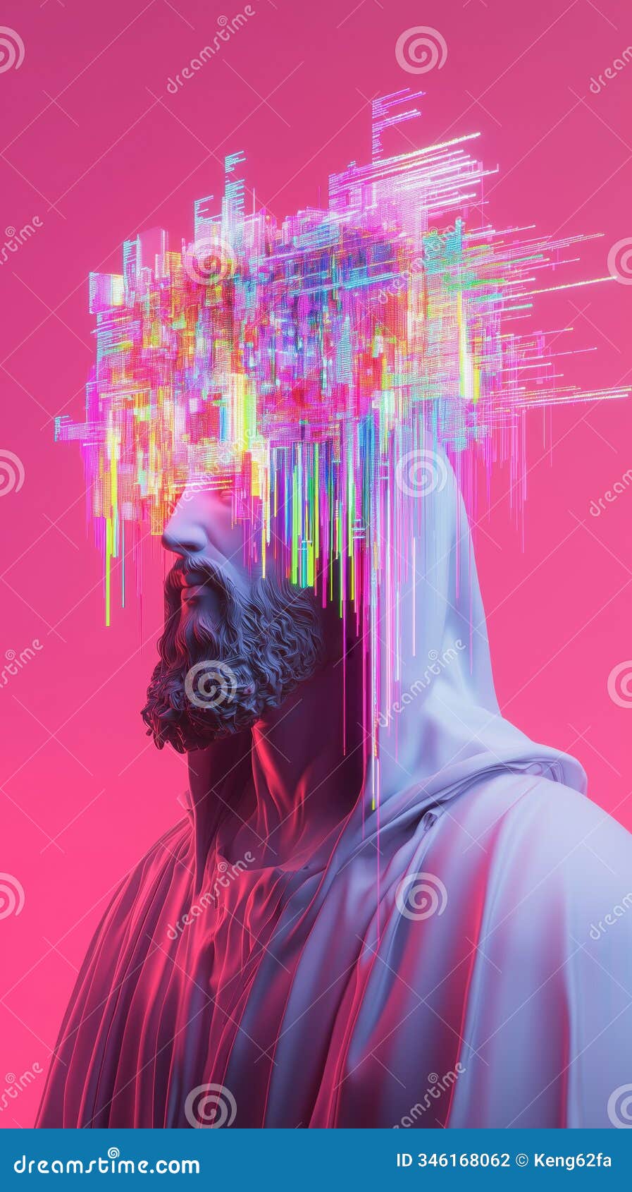 Religious Figure with Digital Elements, Symbolizing Modern Spirituality ...
