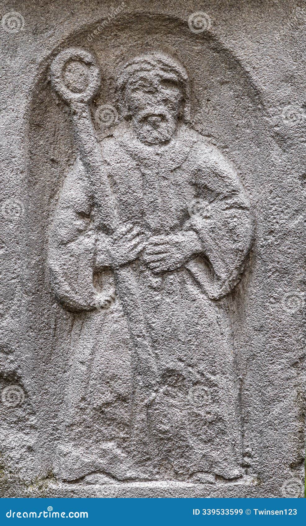 Religious Figure with a Staff Carved on Stone. Prophet. Ancient ...