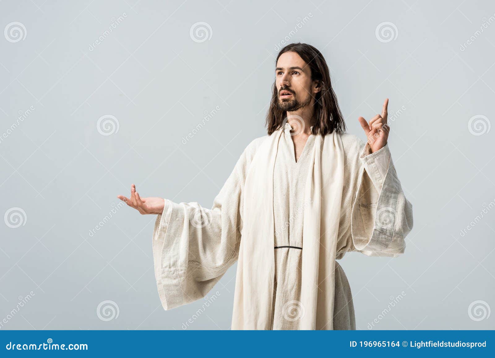 Religious Man Gesturing Isolated on Grey Stock Photo - Image of holy ...